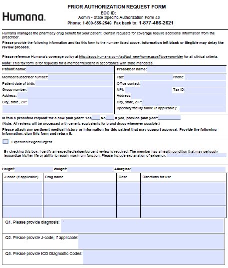 Free Humana Prior Prescription Rx Authorization Form Pdf