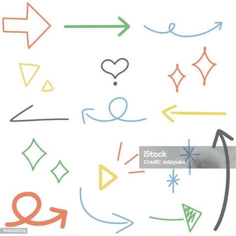 Handwritten Arrows And Illustration Materials Pretty Colors向量圖形及更多一組物體