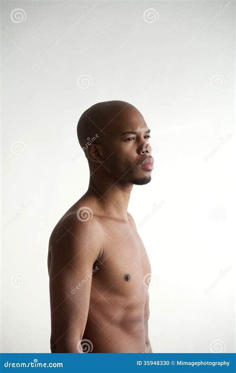Profilowy Portret Atrakcyjny Czarny Samiec Model Zdjęcie Stock Obraz