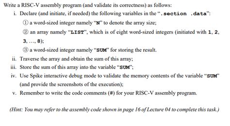 Solved Write A Risc V Assembly Program And Validate Its