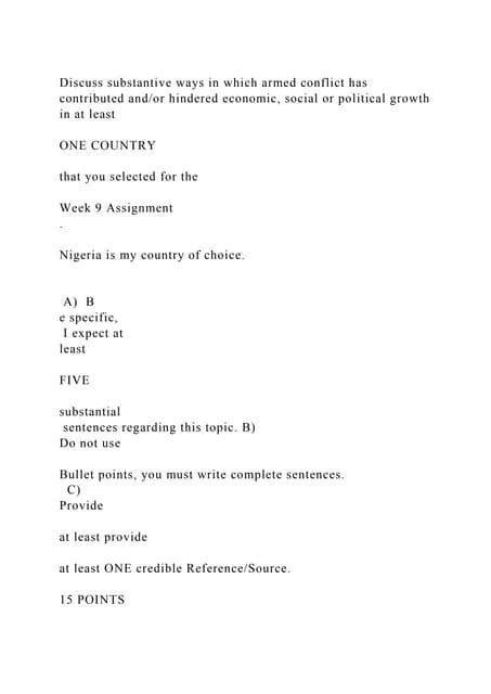Discuss Substantive Ways In Which Armed Conflict Has Contributed And Docx