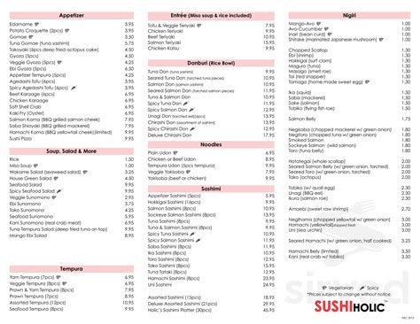 Sushi Holic Menu In Vancouver British Columbia Canada