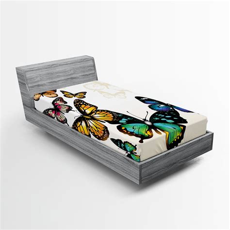 Butterfly Fitted Sheet Set Vivid Monarch Butterflies Flying Shades