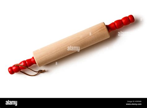 Classic Wooden Rolling Pin With Red Handles Home Baking Utensils