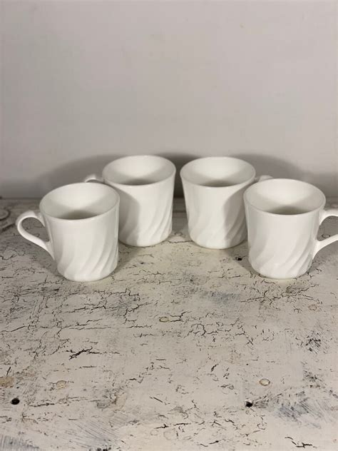 4 Corelle White Enhancements Aka Swirl Cups 10 Oz Etsy