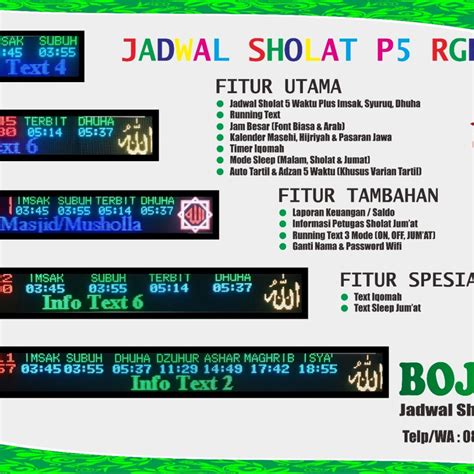 Jual Kontroler Jam Jadwal Waktu Sholat JWS RGB 2 Panel P5 Non Tartil