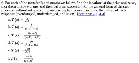 Solved For Each Of The Transfer Functions Shown Below Find