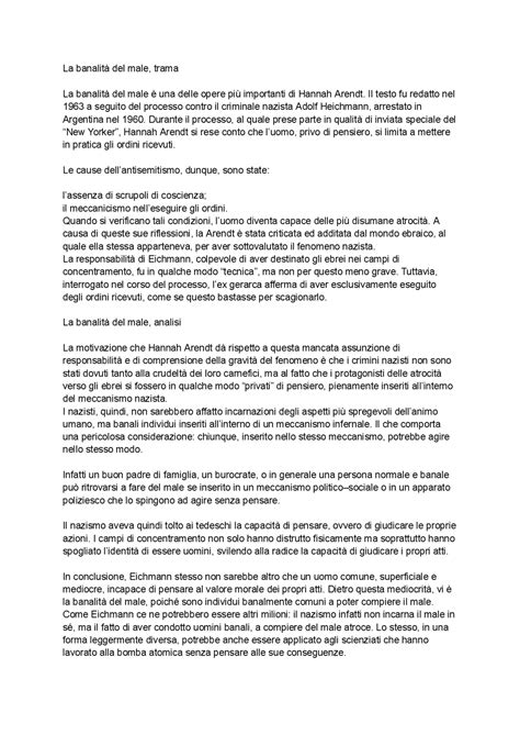 La Banalità Del Male Appunti Di Italiano Docsity