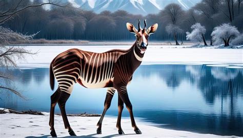 Premium Photo Majestic Okapi In Winter Wonderland With Frozen Lake And Snowcovered Trees