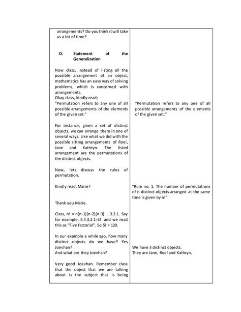 A Detailed Lesson Plan In Permutation Docx