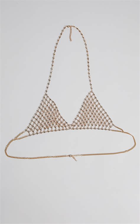 Jassy Gold Chain Triangle Bralette In Gold Showpo