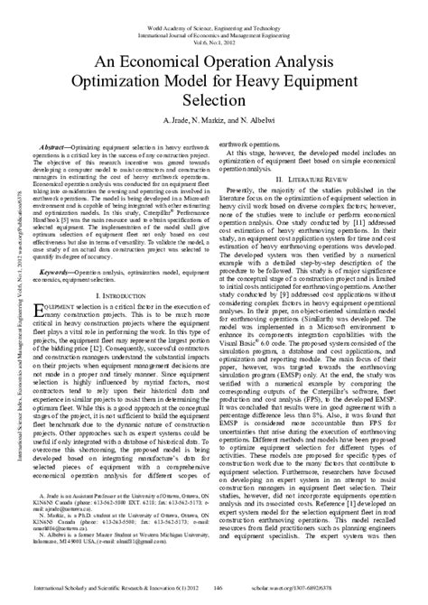 Pdf An Economical Operation Analysis Optimization Model For Heavy