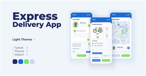 익스프레스 딜리버리 앱 만화 스마트폰 인터페이스 벡터 템플릿 세트 고객에 대한 스톡 벡터 아트 및 기타 이미지 고객 그래픽 사용자 인터페이스 낮 Istock