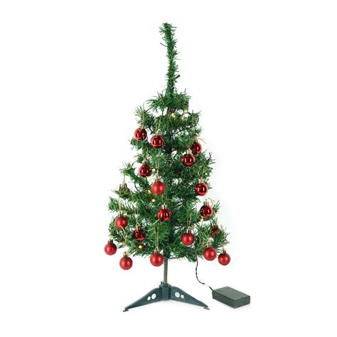 Декорирана изкуствена коледна елха 60 см пластмасова опора със светеща инсталация 20 топли