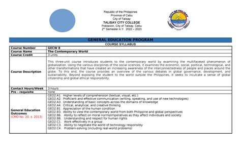 Gecw 2023 Couse Syllabus Of Contemporary World Republic Of The
