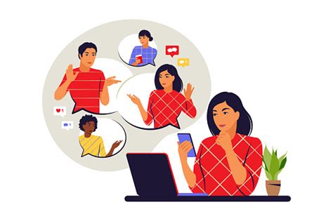 채팅 개념 온라인 친구들과 채팅 데스크톱에서 여자 컨셉 화상 회의 원격 작업 벡터 그림입니다 플랫 남자에 대한 스톡 벡터 아트 및 기타 이미지 Istock