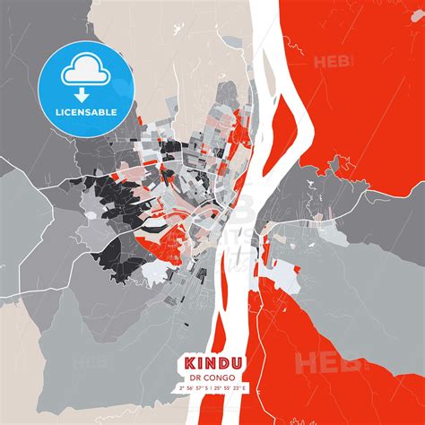 Kindu Dr Congo Modern Street Map Poster Template With Gray And Red