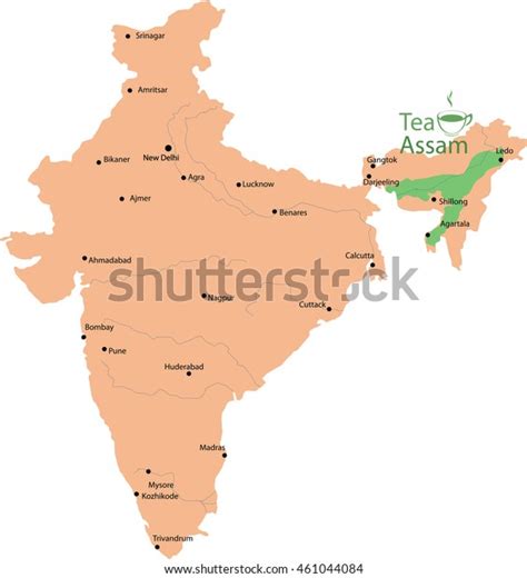 Tea Map Assam India Stock Vector Royalty Free 461044084