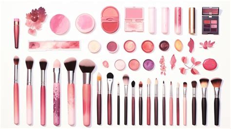 Premium Photo Set Of Different Makeup Objects On White Background