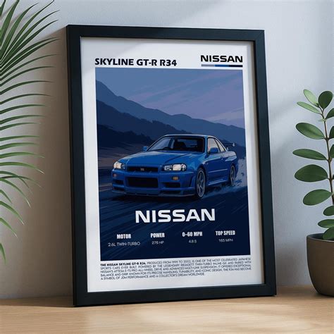 Nissan Skyline Gt R R34 Poster Jdm Car Racing Wall Art Png Digital