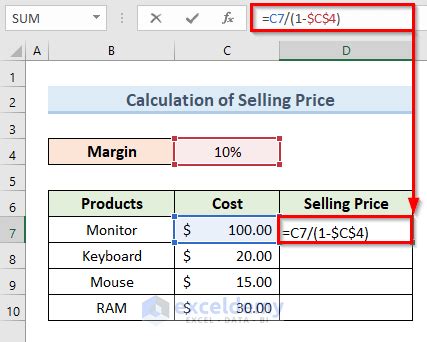 How To Calculate Selling Price From Cost And Margin In Excel ExcelDemy