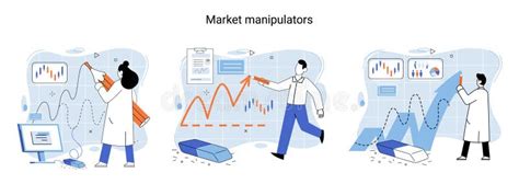 Stock Market Manipulation Characters Analyzing Stock Market Data To Control Financial Graphic