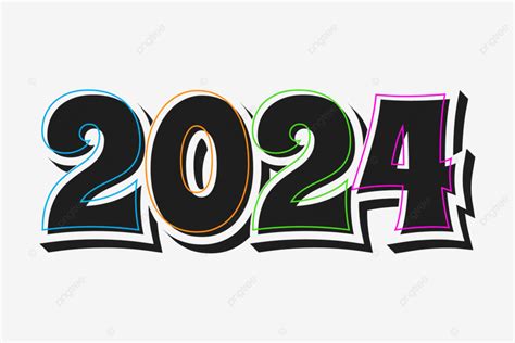 Simple Black Neon 3d Text 2024 Vector 2024 New Year Concept Png And