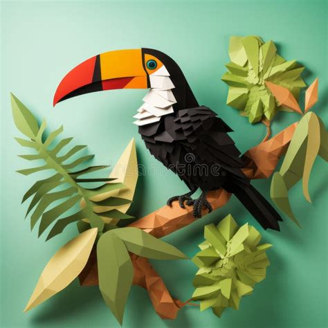 Sculptural Paper Toucan A Low Poly Blend Of Realism And Fantasy Stock
