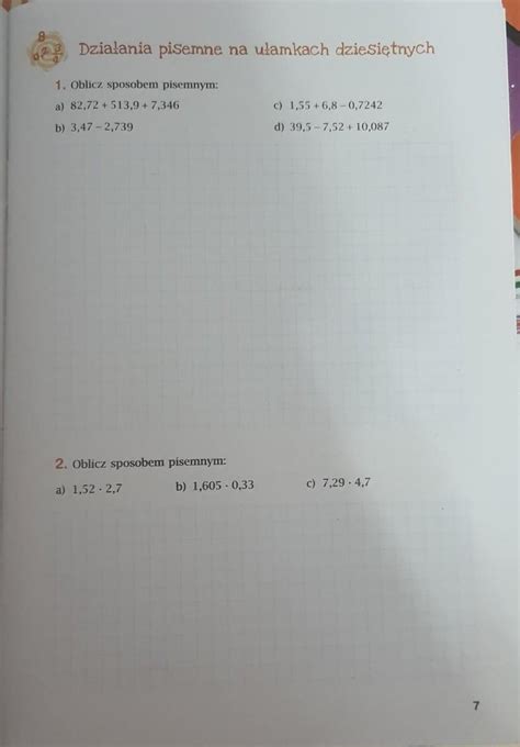 znowu mamtam jej ćw 1 i 2 klasa 6 str 7 Działania pisemne na