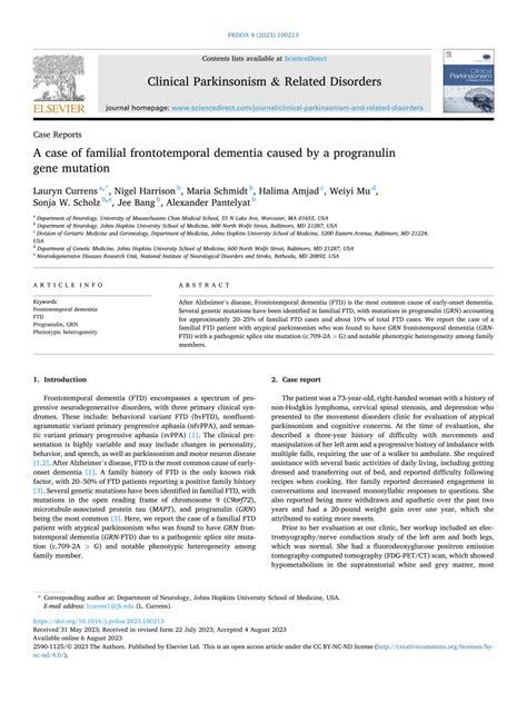 PDF A Case Of Familial Frontotemporal Dementia Caused By A
