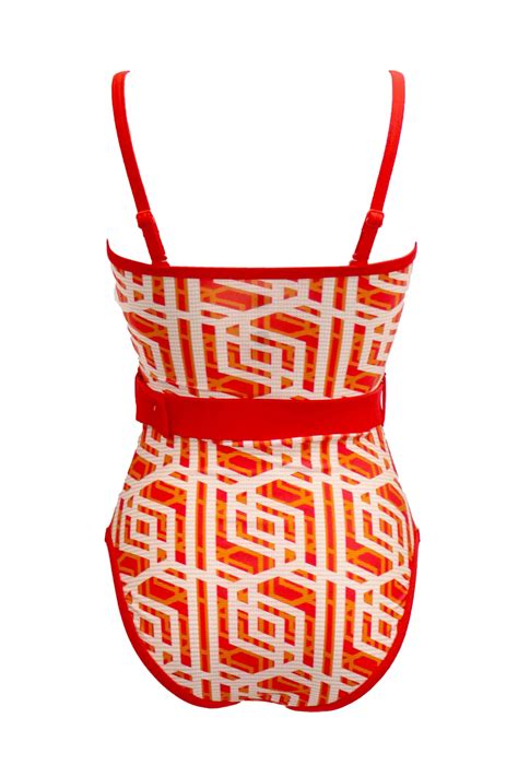 Casablanca Strapless Belted High Leg Tummy Control Swimsuit In Orange