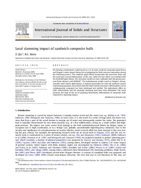 Pdf Local Slamming Impact Of Sandwich Composite Hulls