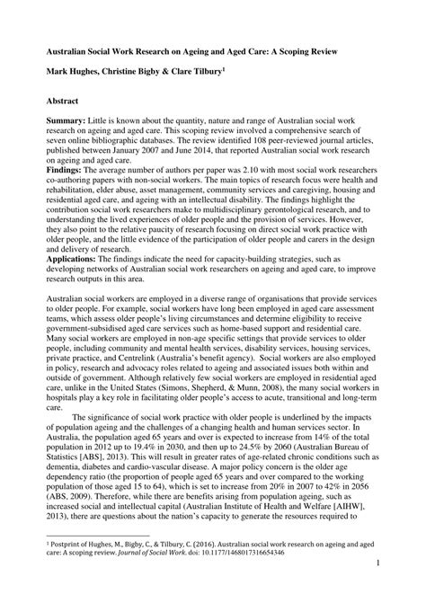 Pdf Australian Social Work Research On Ageing And Aged Care A