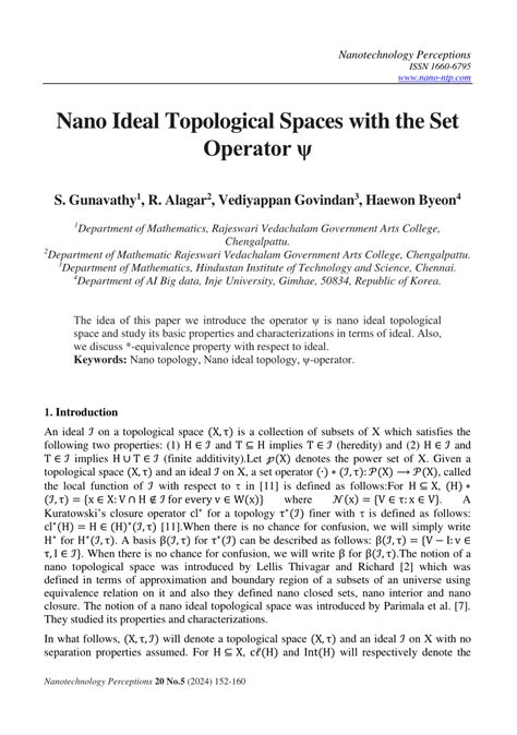 Pdf Nanotechnology Perceptions Nano Ideal Topological Spaces With The