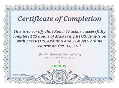 Robert Puskas Completion Of Online Course Mastering Rtos Hands On