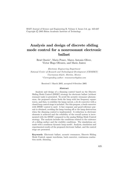 Pdf Analysis And Design Of Discrete Sliding Mode Control For A Nonresonant Electronic Ballast