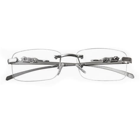 Mens Vintage Clear Lens Silver Frame Leopard Rimless Hip Hop Frameless