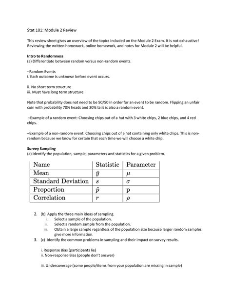 Exam Review Part Stat Module Review This Review Sheet Gives An Overview Of The