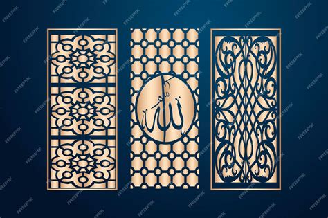 추상 질감 기하학적 및 꽃 레이저와 이슬람 장식 레이저 컷 패널 템플릿 프리미엄 벡터