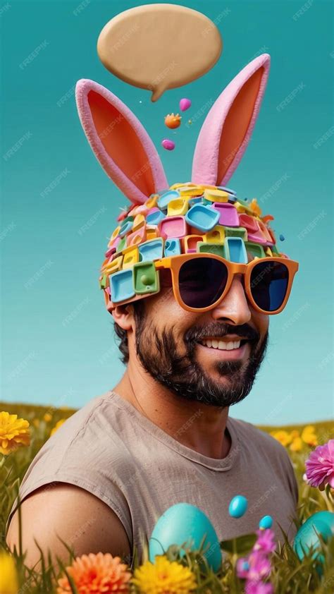 Premium Photo Easter Template Design With Rabbits And Chocolate Eggs