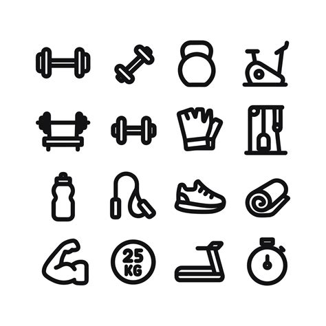 Simple Outline Fitness And Gym Equipment Icon Collection Set Design