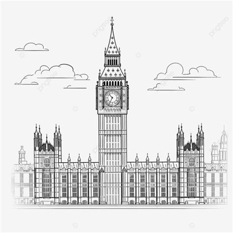 빅 벤 랜드마크 전면 입면도의 개요 단순 그림 런던 영국 빅 벤 Png 일러스트 및 이미지 에 대한 무료 다운로드 Pngtree