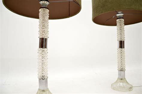 Pair Of Large Vintage Glass And Chrome Table Lamps For Sale At 1stdibs