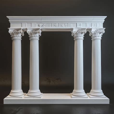 Three White Marble Columns With A Decorative Lintel Standing On A