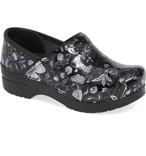 Dansko Professional Clog In Floral Metallic Patent Leather Modesens