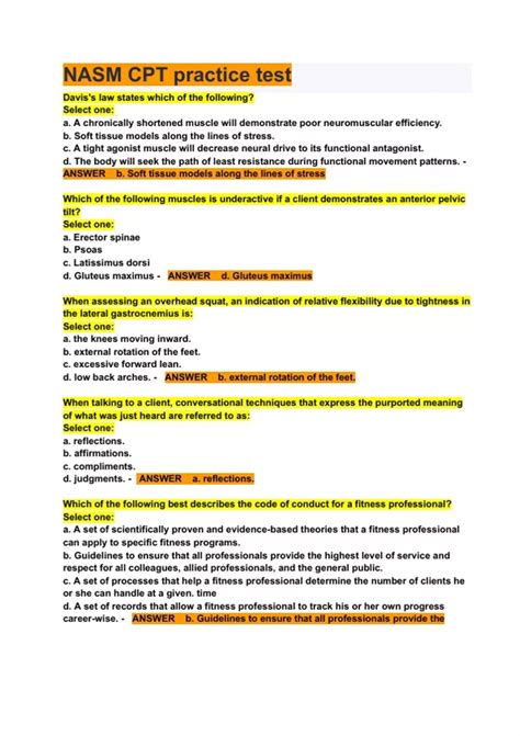 NASM CPT Practice Test Questions And Answers 2024 2025 Verified