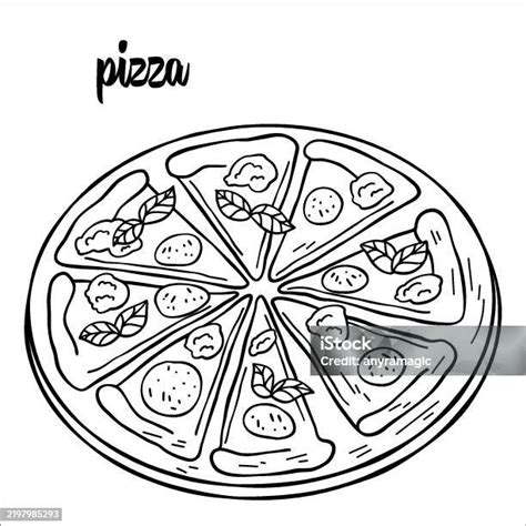 흰색 배경에 바질 Paperoni 살라미 토마토 치즈 모짜렐라 치즈와 피자 스케치 이탈리안 음식 낙서 스타일의 이탈리아 요리 요리 그리기에 대한 스톡 벡터 아트 및 기타