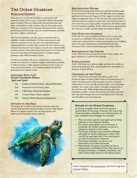 Ocean Guardian Patron Final Version Sea Druid 5e Fathomless