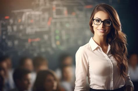 Premium Ai Image Beautiful Female Teacher Smiling In The Classroom