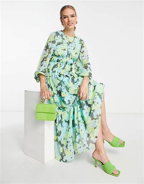 Asos Design Robe Longue à Imprimé Floral Flouté Asos